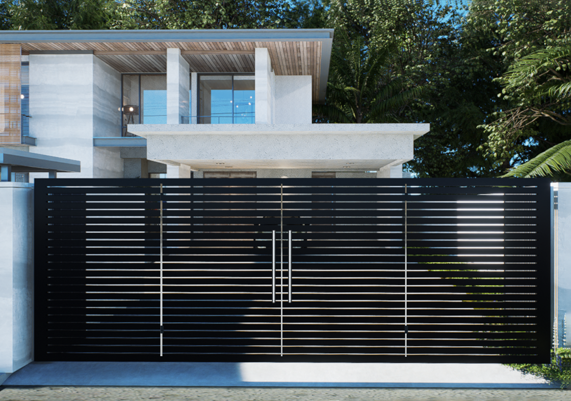 Modern Gates | Driveway Gates | Aura Horizontal Lines Metal Gates